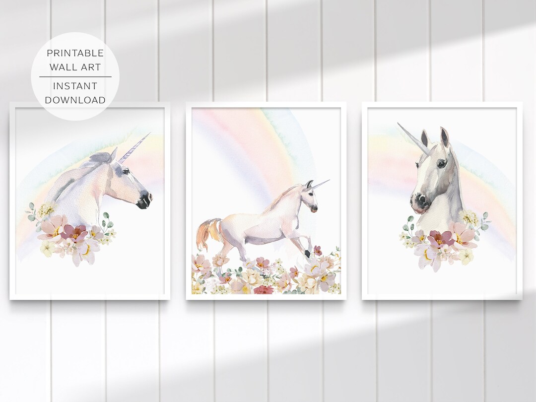 Rainbow Unicorn Girls Room Printable Wall Art: Set of 3 (instant ...