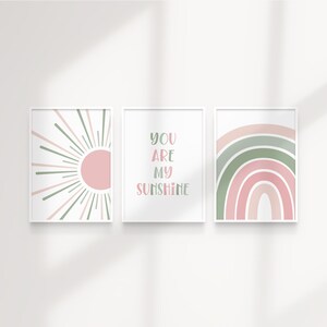 BOHO You Are My Sunshine Printable Wall Art, Nursery Art, Set of 3, Sun ...