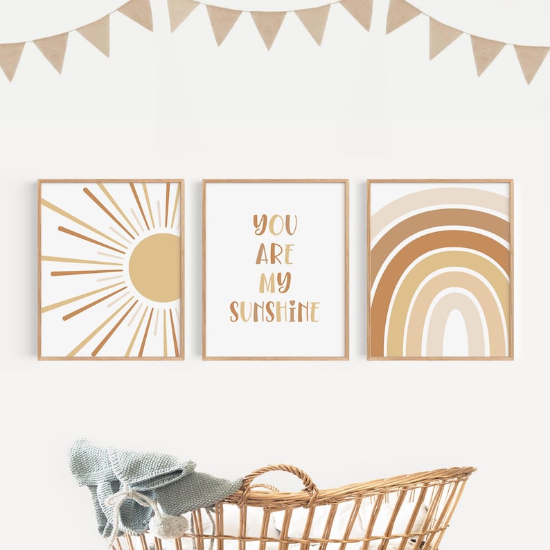 BOHO You Are My Sunshine Printable Wall Art, Nursery Art, Set of 3, Sun ...