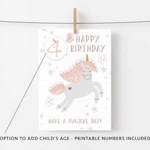 PRINTABLE Happy Birthday Card, Unicorn Birthday Card, Girls Birthday ...