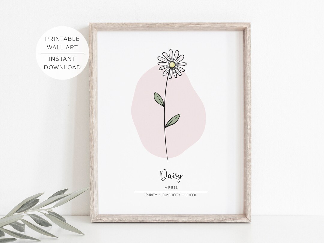 DAISY April Birth Month Flower Printable Wall Art, Modern, Minimalist ...