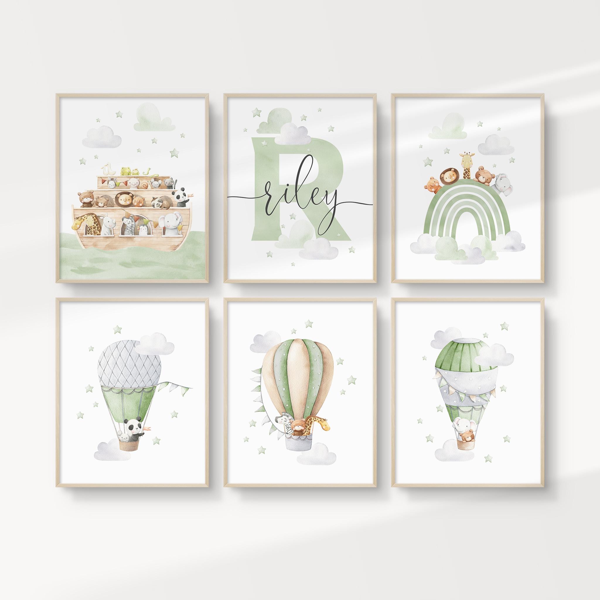 Personalised Noah’s Ark Nursery Printable Wall Art, Set of 6, Safari ...