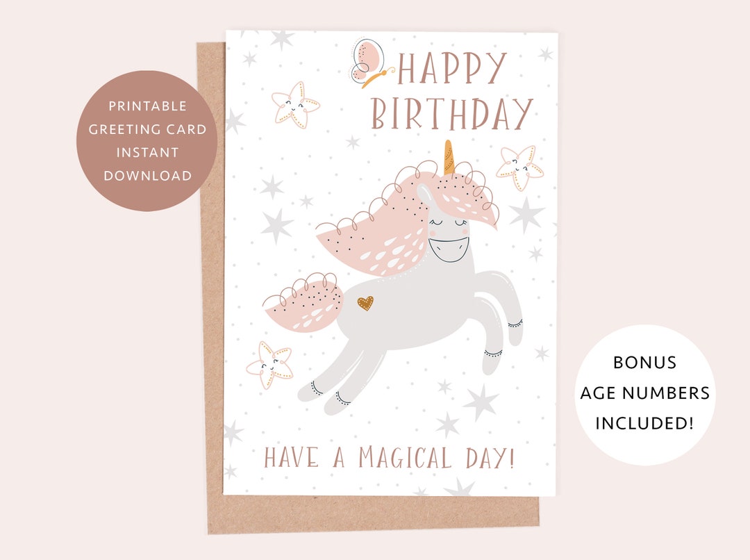 PRINTABLE Happy Birthday Card, Unicorn Birthday Card, Girls Birthday ...