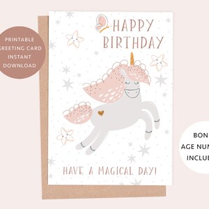 PRINTABLE Happy Birthday Card, Unicorn Birthday Card, Girls Birthday ...