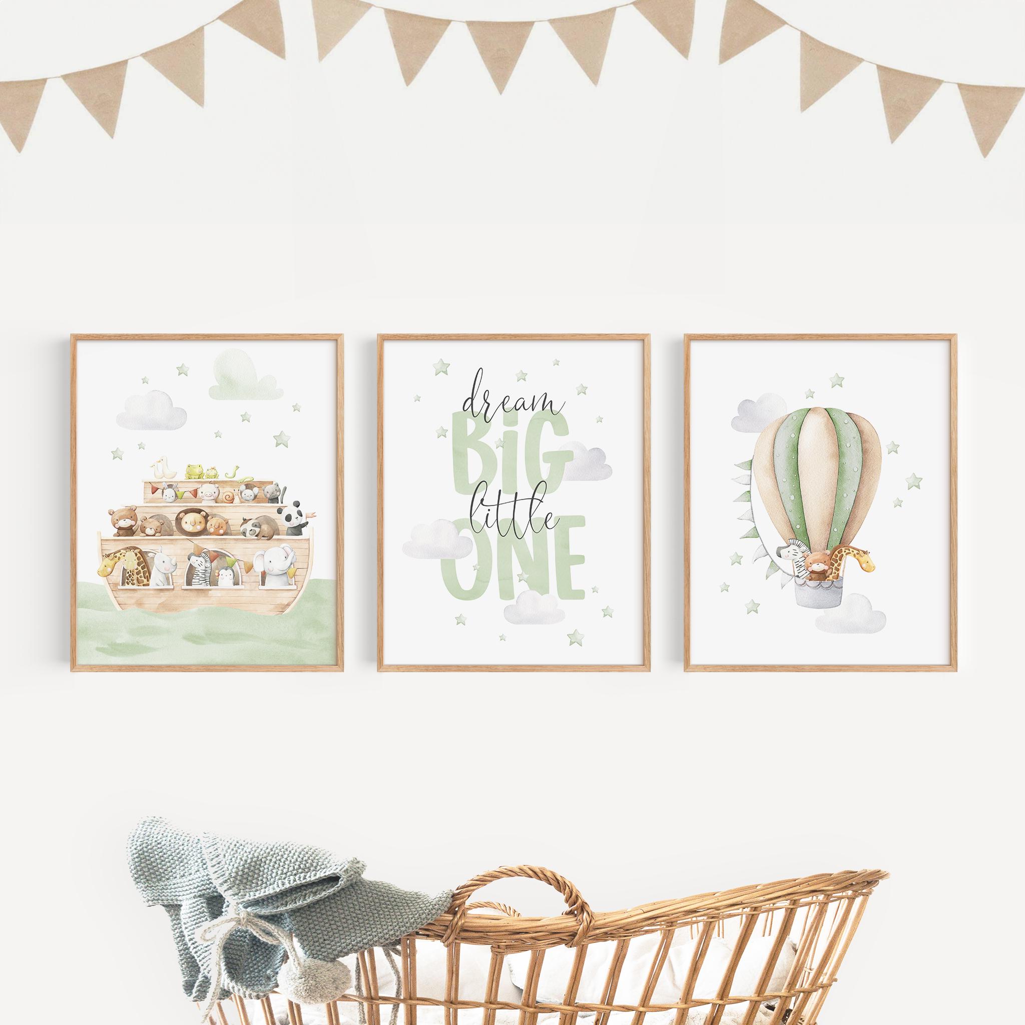 Set of 6 Noah's Ark Printable Wall Art, Safari Animals, Green Rainbow ...