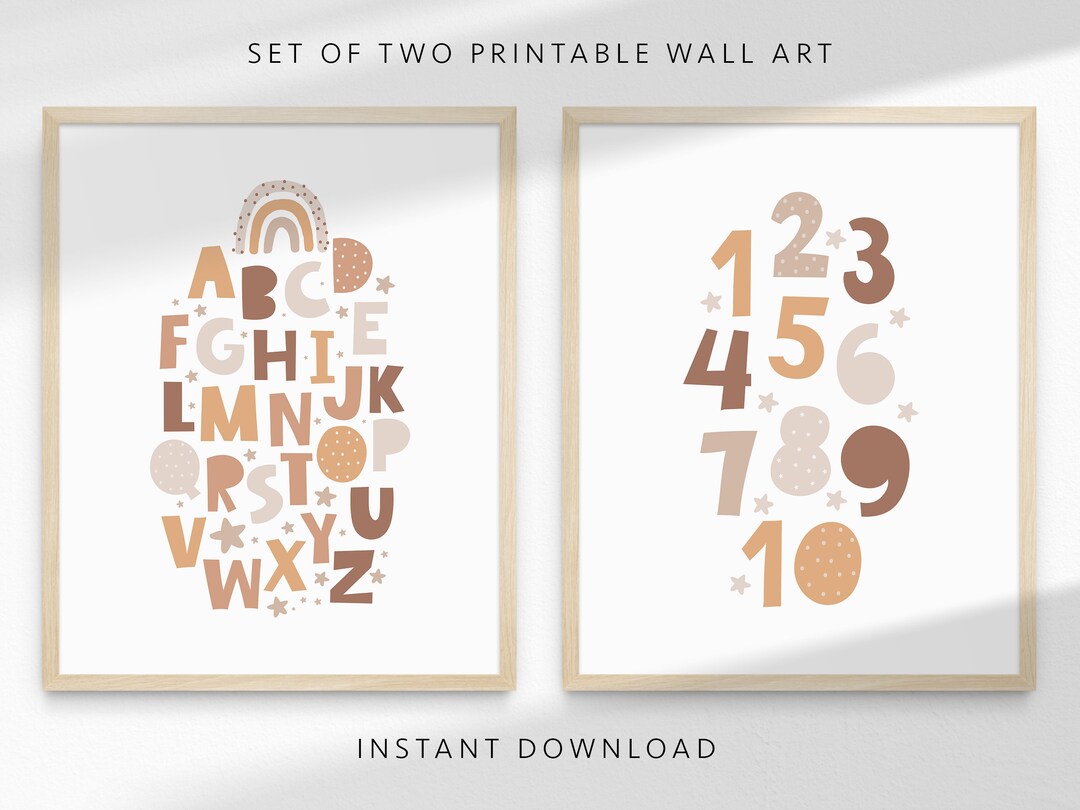 BOHO Alphabet and Numbers Printable Wall Art, Nursery Art, Set of 2 ...