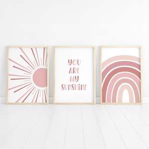 BOHO You Are My Sunshine Printable Wall Art, Nursery Art, Set of 3, Sun ...