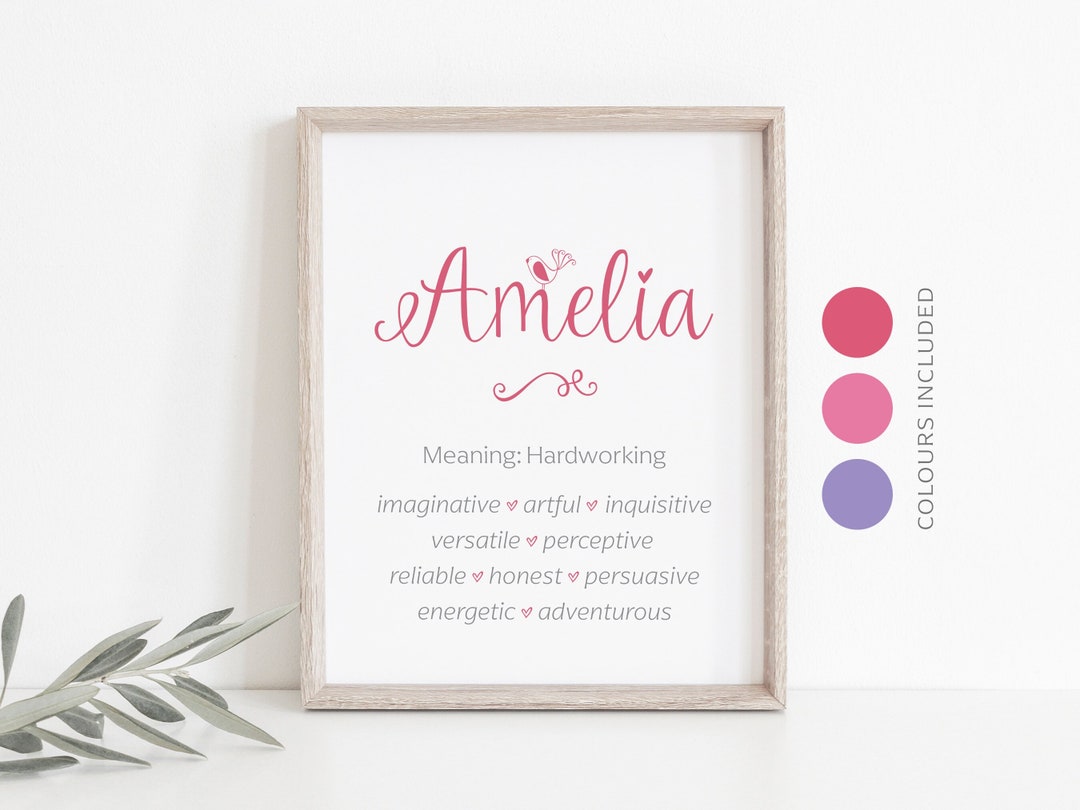 AMELIA Name Meaning Printable Wall Art, Character Traits, Strengths ...