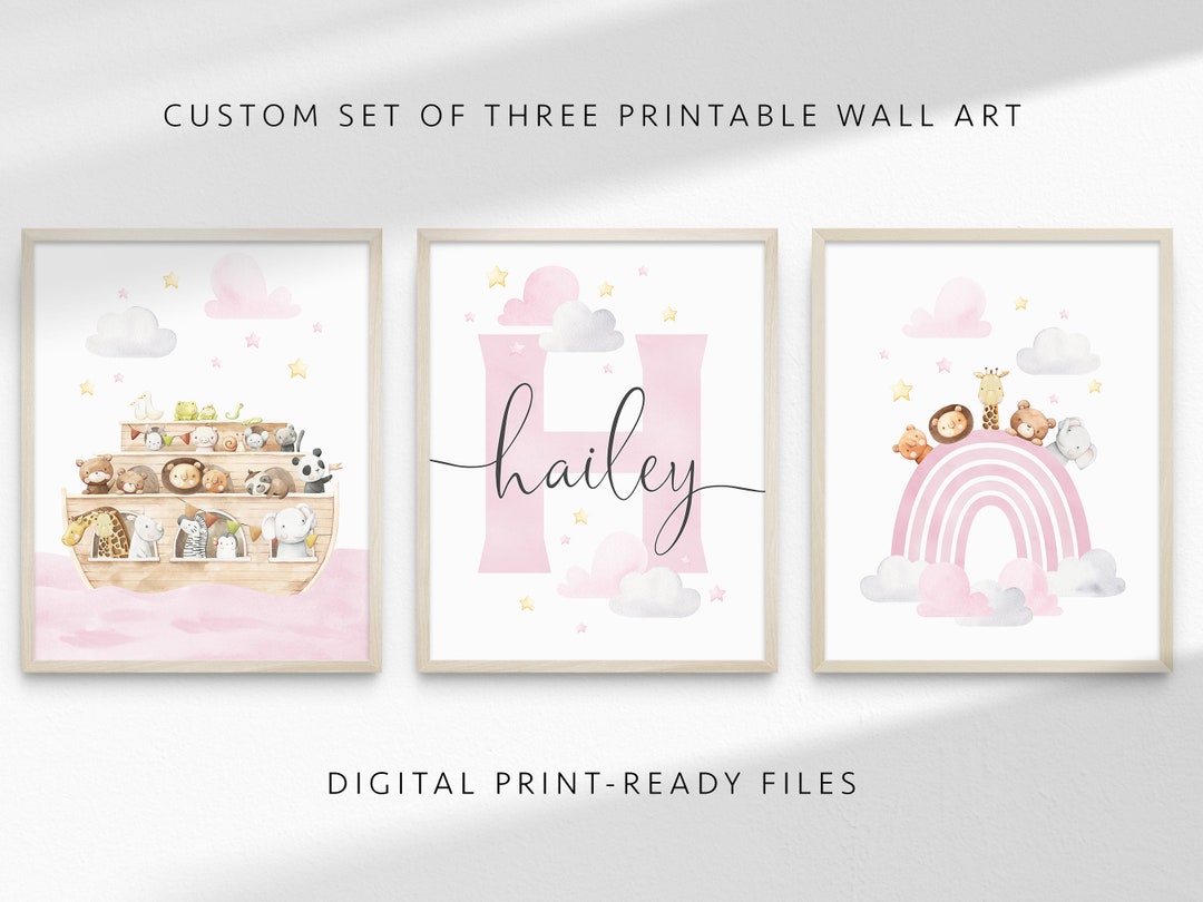 Personalised Noahs Ark Nursery Printable Wall Art Set of 3 - Etsy