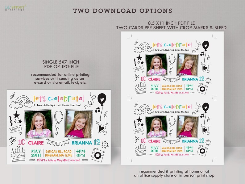 Doodle 5x7 Inch Tween Birthday Invitation for 2 or 3 Girls - Shared ...
