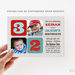 Twin Brother Birthday Invitation, Double Party Invite for Two Boys With ...