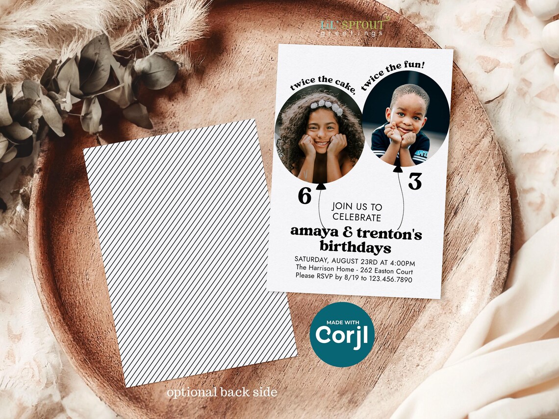 Simple Joint Birthday Invite Template, Modern Minimalist Sibling Party ...