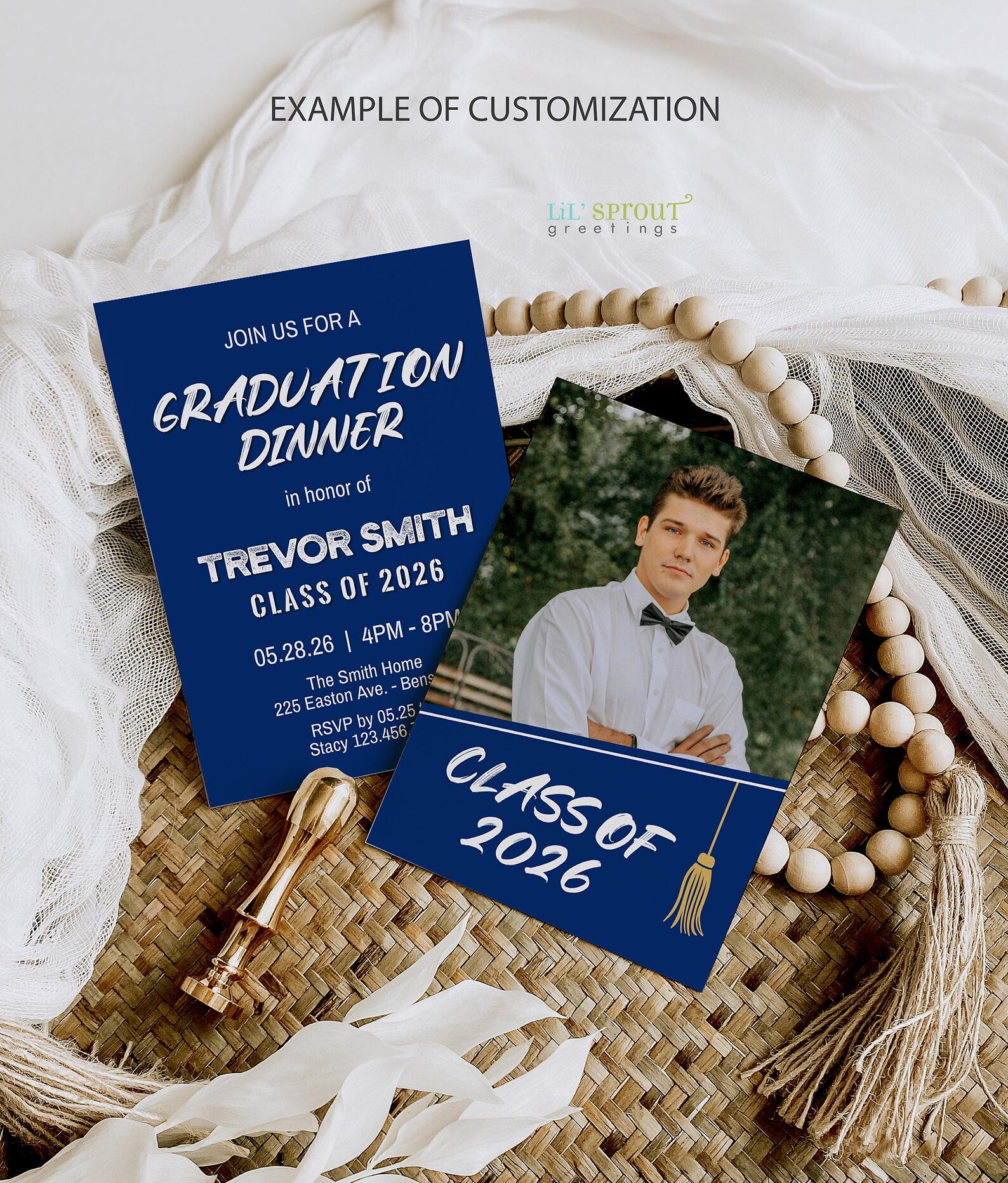 Boys Graduation Announcement Insert Card Template With Photo, Mini Grad ...