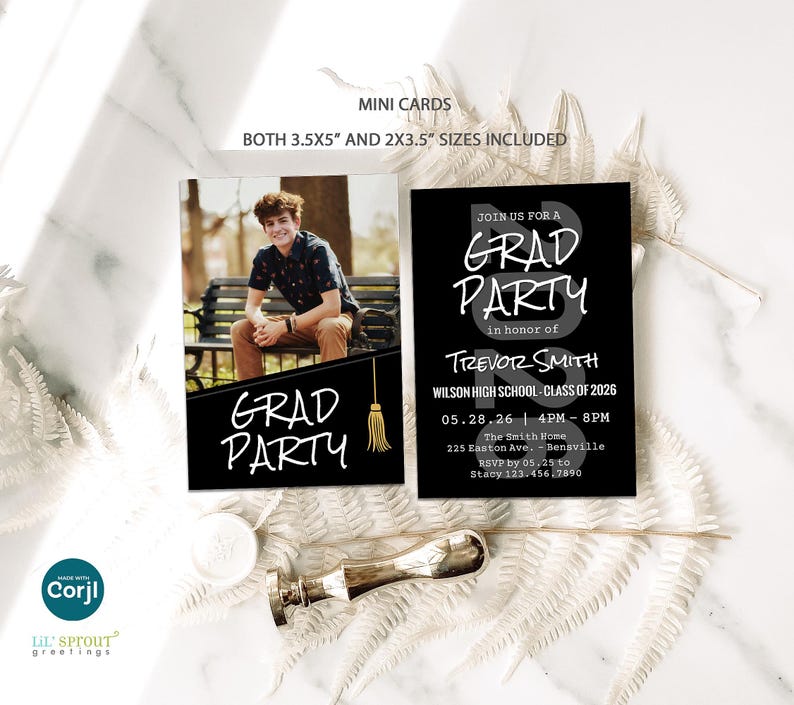 Boys Graduation Announcement Insert Card Template With Photo, Mini Grad ...