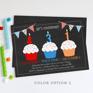 Sibling Combined Birthday Invitation for 3 Kids, Triple Party Invite ...
