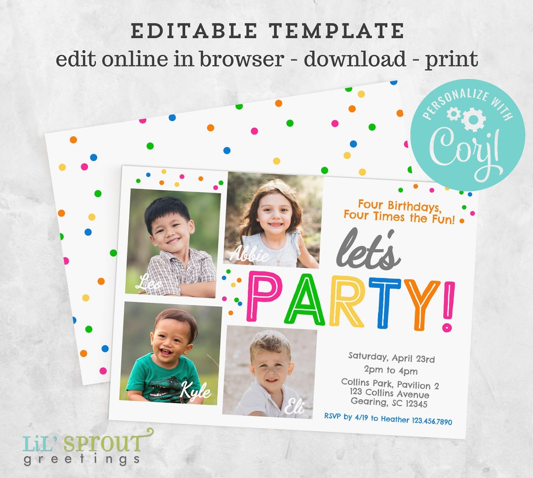 Shared Birthday Invitation Edit Your Own Invite Online - Etsy