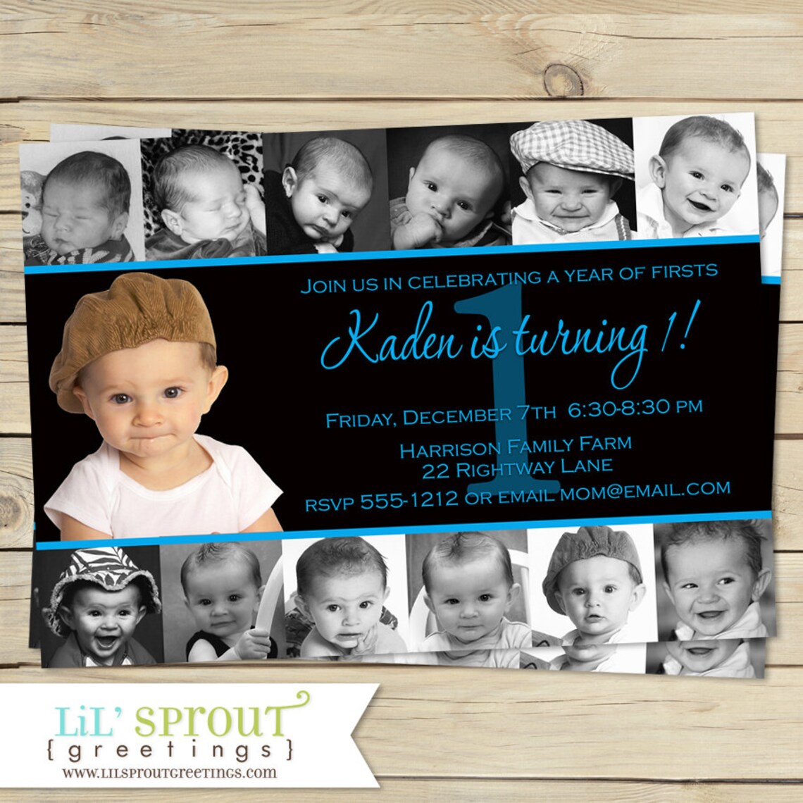 1st Birthday Boys Invitation One Year Old 12 Photo Collage | Etsy