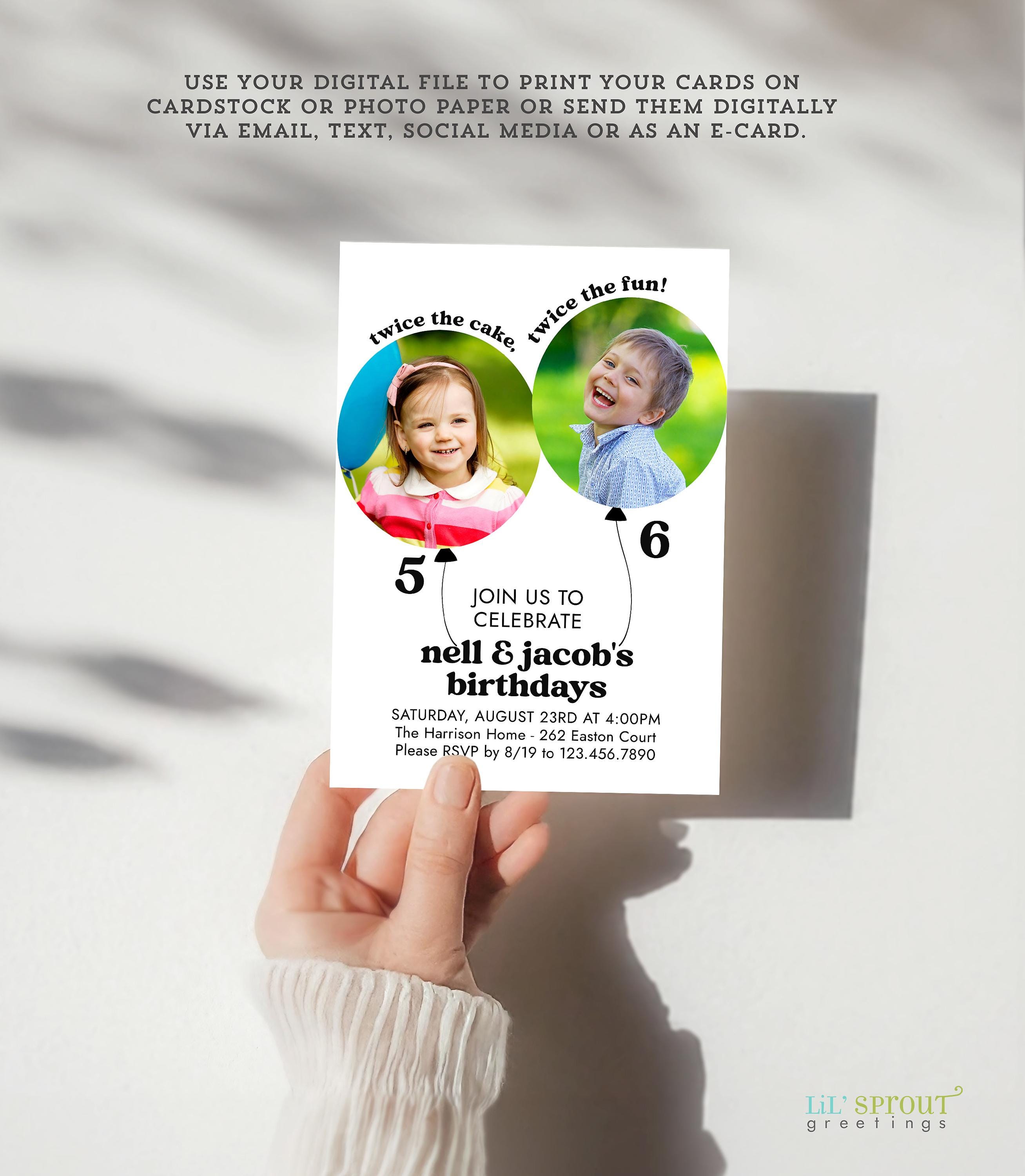 Simple Joint Birthday Invite Template, Modern Minimalist Sibling Party ...