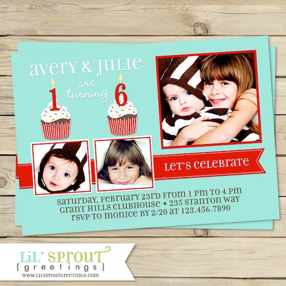 Dual Birthday Party Invitations Printable Double Birthday | Etsy