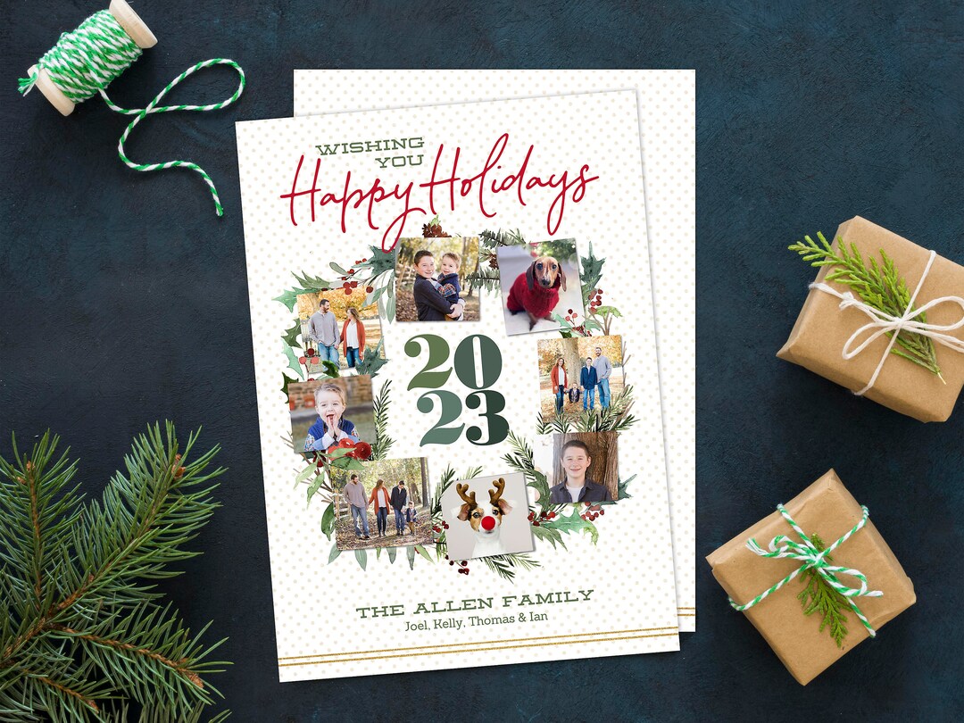 Photo Wreath Printable Christmas Card File 5x7 Inch Custom Holiday Card ...