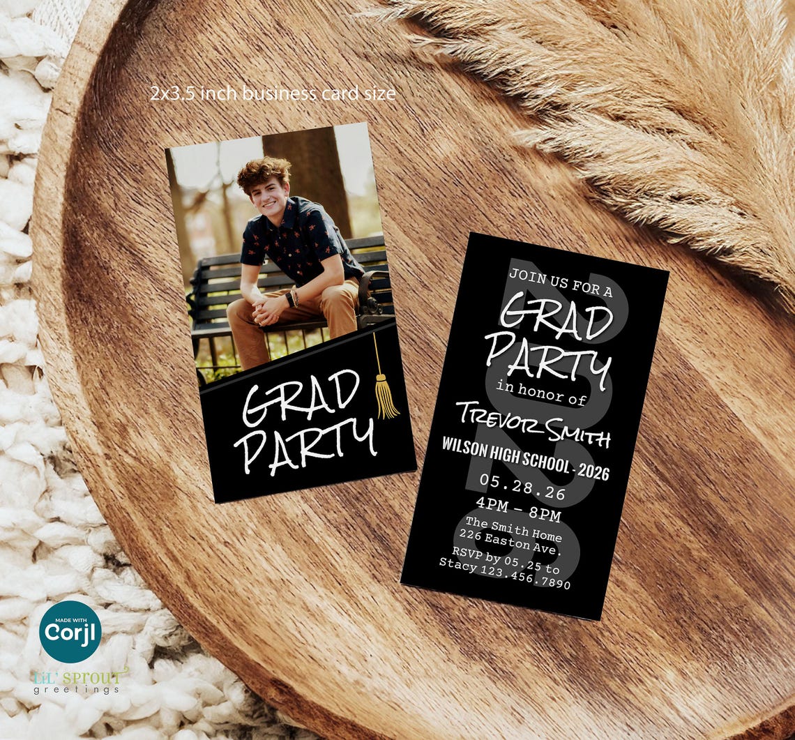 Boys Graduation Announcement Insert Card Template With Photo, Mini Grad ...