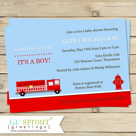 Fire Truck Baby Shower Invitation- Fire Engine Boy Shower Invite- Red ...