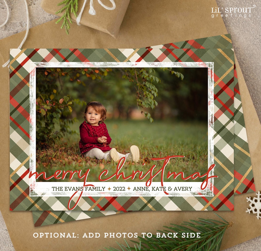 Red Green Plaid Christmas Photo Card, 5x7 Inch Holiday Card W/ Single ...