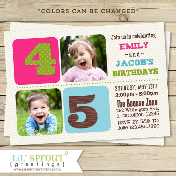 Sibling Birthday Invitation - Boy Girl Twin - Brother Sister Double ...