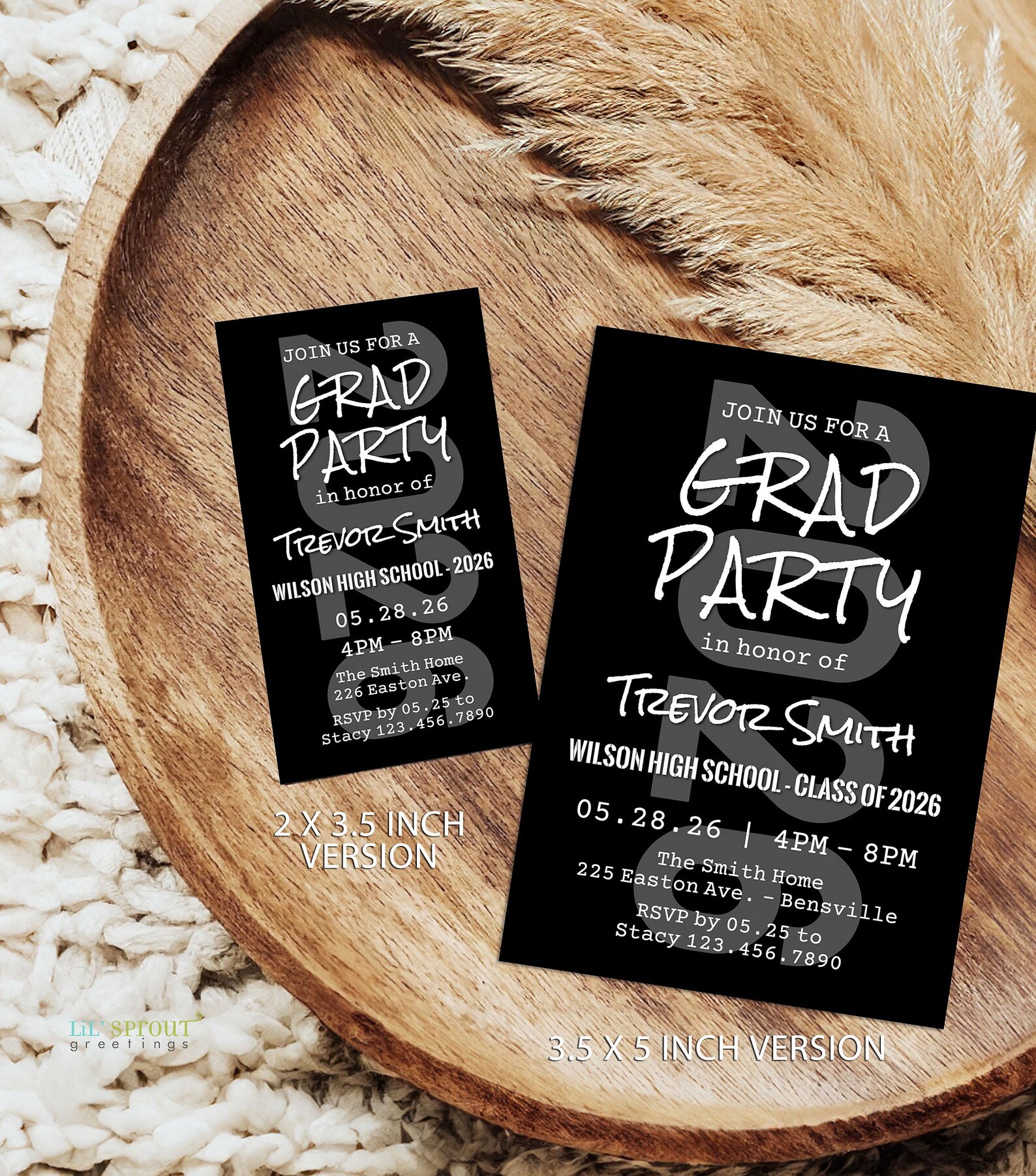 Boys Graduation Announcement Insert Card Template With Photo, Mini Grad ...
