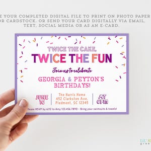Twice the Fun Birthday Invitation for 2 Girls- Editable Template ...