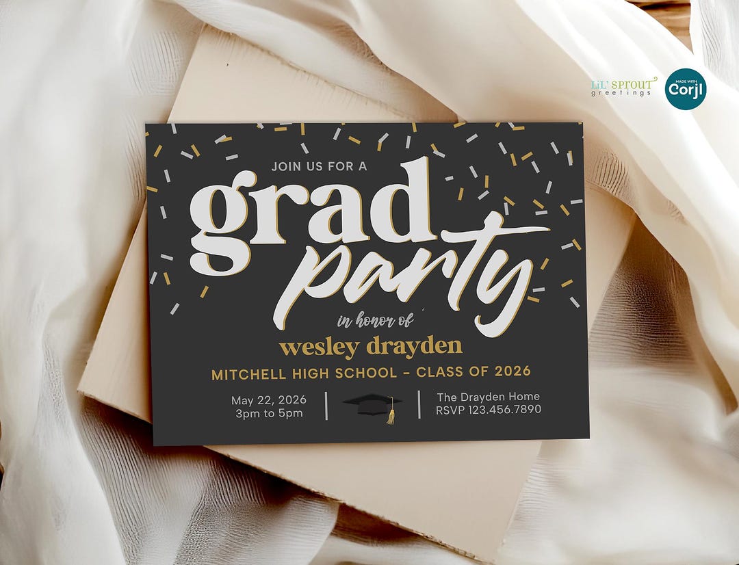 Modern 2026 Grad Party Invite Template - Customize Colors, Fonts ...