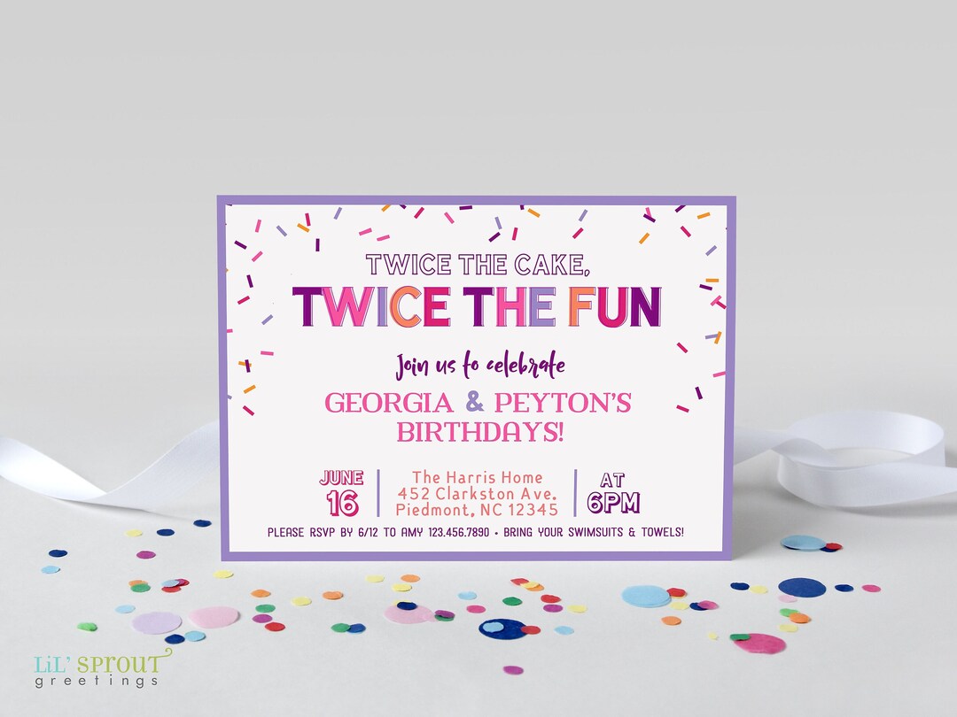 Twice the Fun Birthday Invitation for Two Girls or Sisters, Printable ...