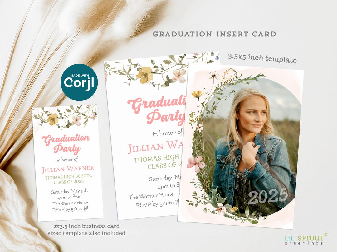 Wildflower Girls Graduation Enclosure Card Template W/ Photo, Grad ...