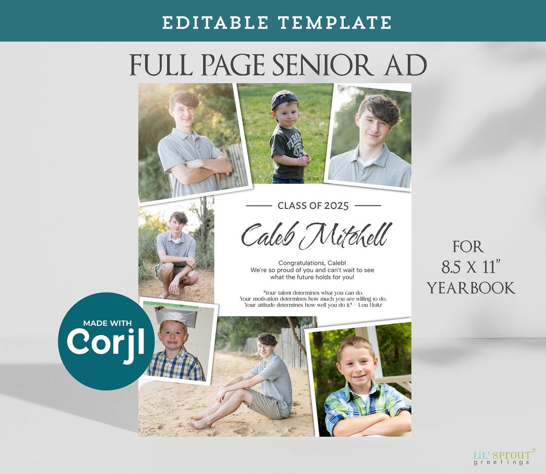 Full Page Multi-photo Senior Yearbook Ad, Editable Template - Edit ...