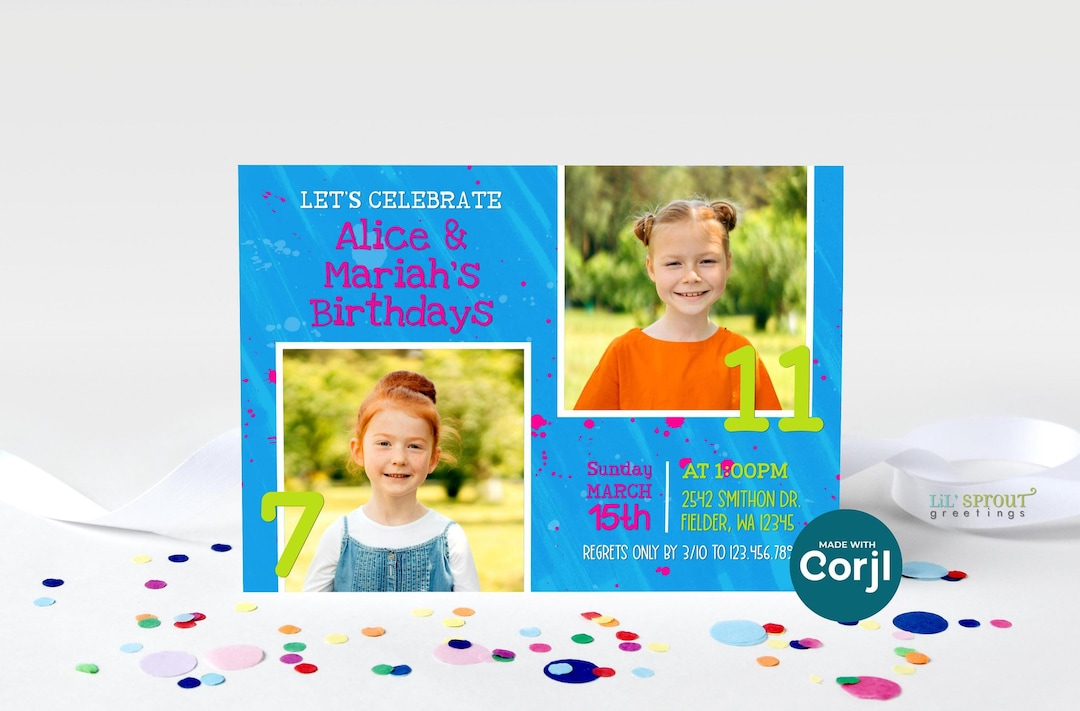 Editable Teen Double Birthday Invitation Template - 5x7 Paint Splatter ...