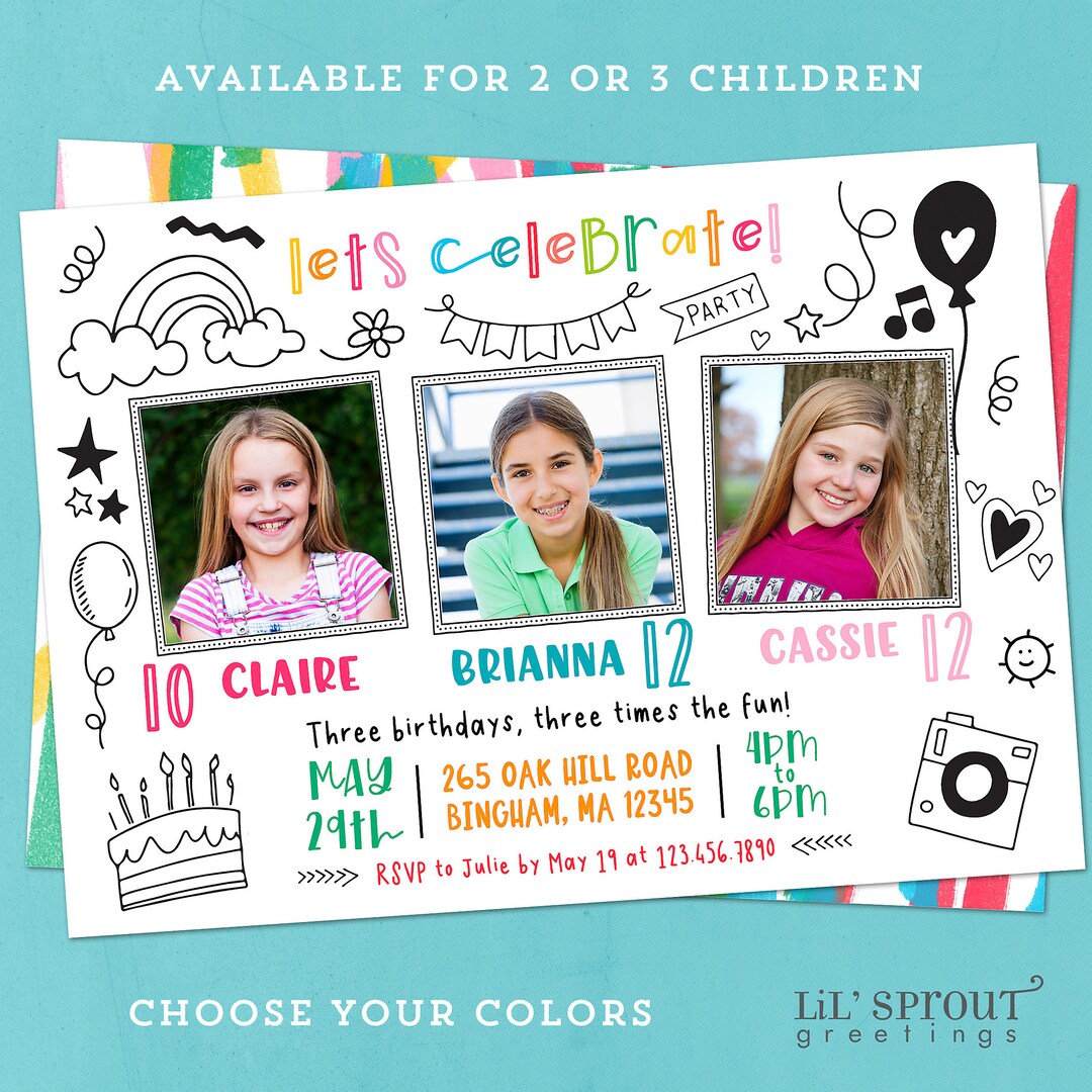 Doodle Tween Girl Double Birthday Invitation Printable Teen - Etsy