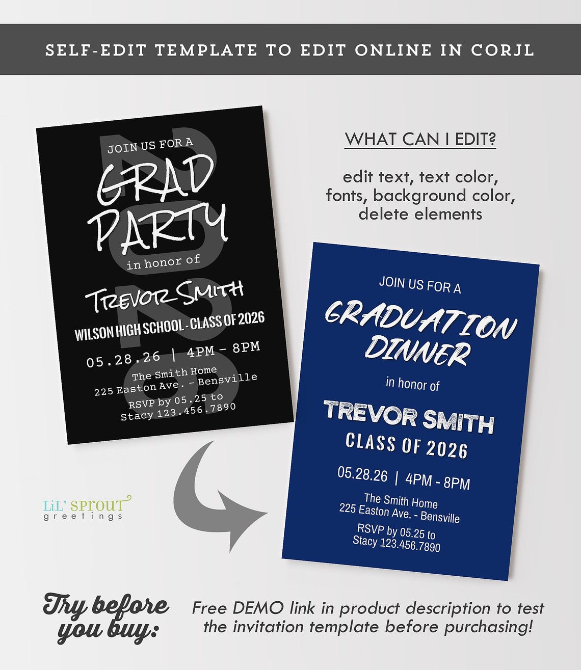 Boys Graduation Announcement Insert Card Template With Photo, Mini Grad ...