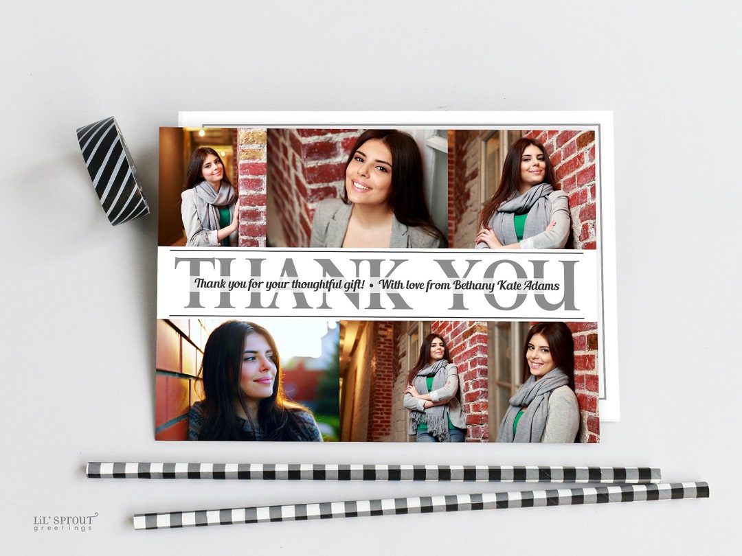 Graduation Thank You Note Card W/ Multiple Photos, Double Sided, Space ...