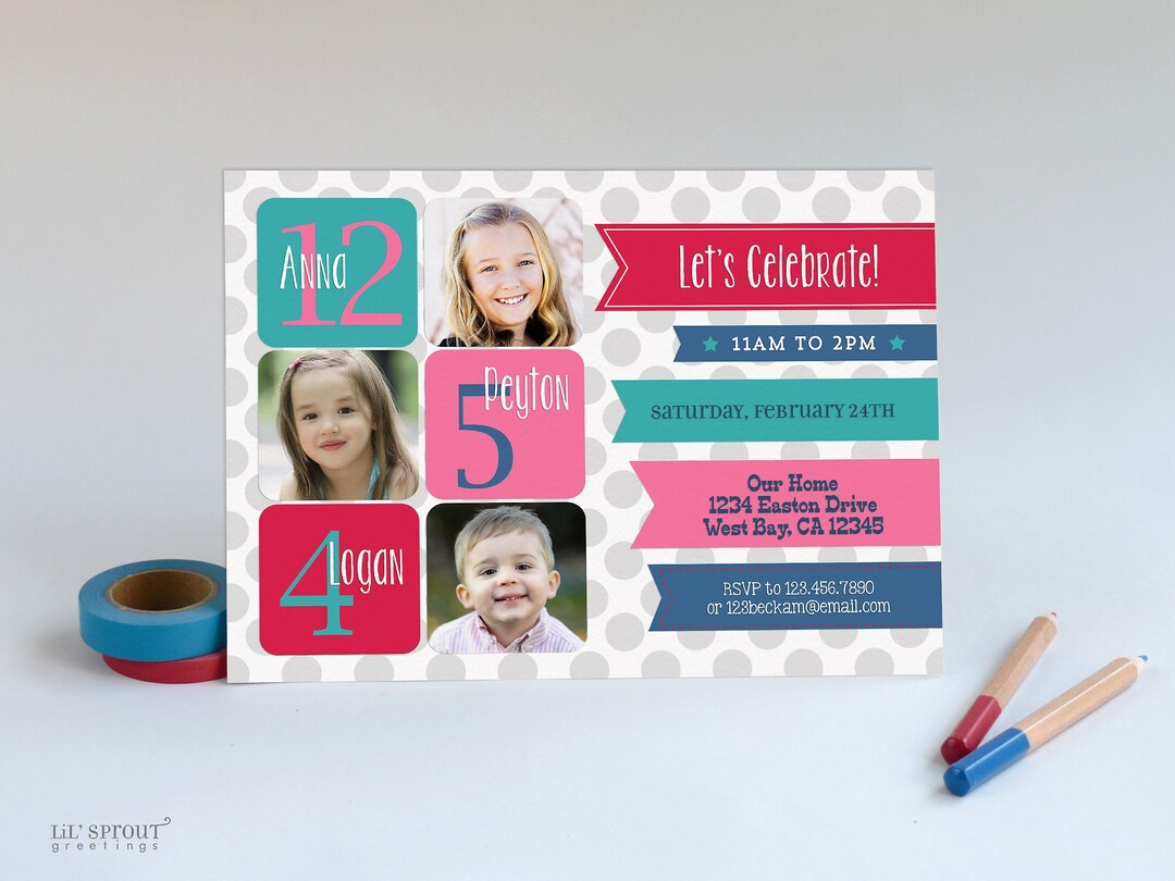 Triple Birthday Invitation Sibling Boy Girl Birthday Invitation Choose ...