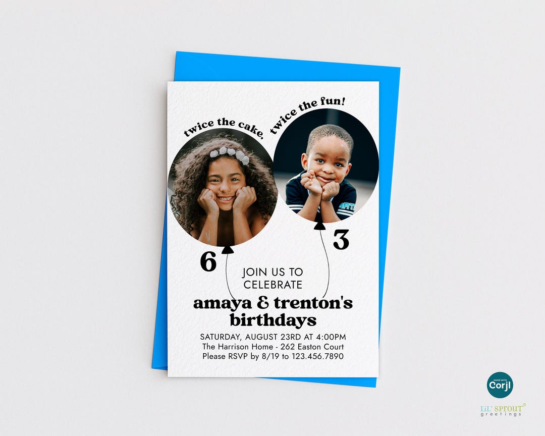 Simple Joint Birthday Invite Template, Modern Minimalist Sibling Party ...