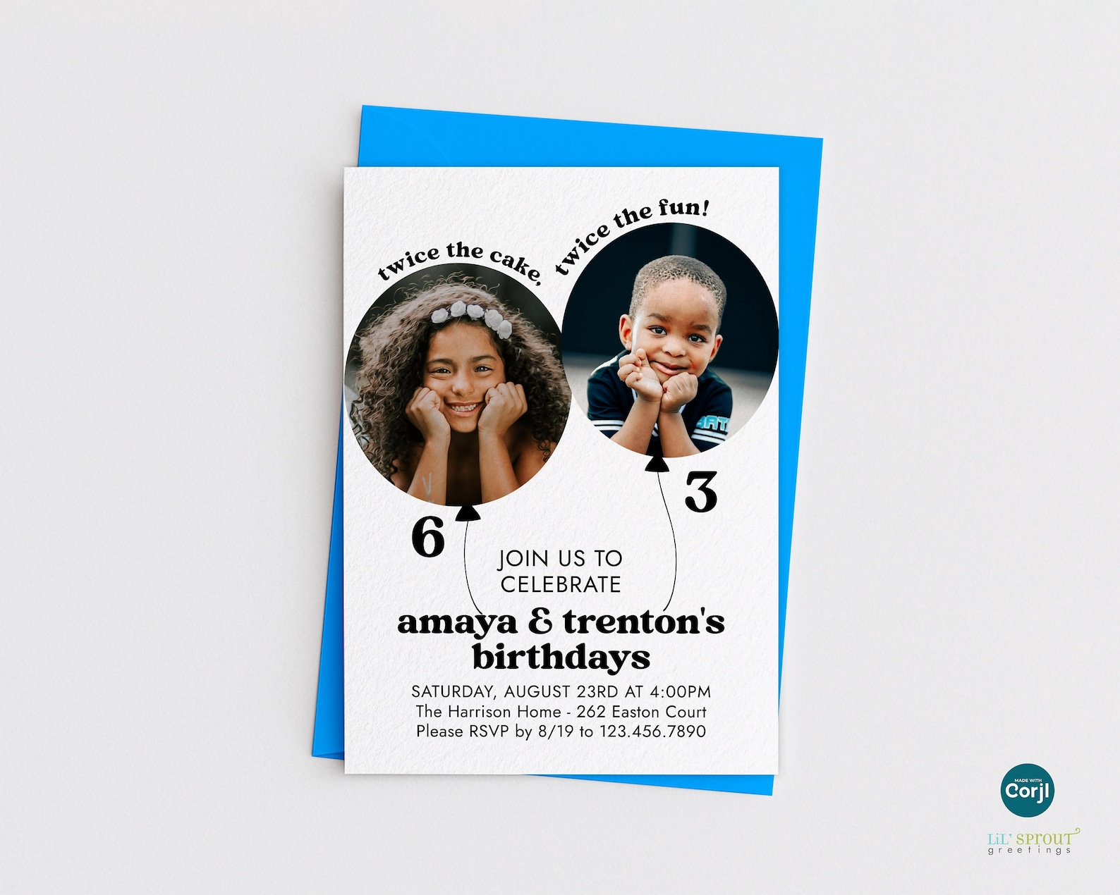 Simple Joint Birthday Invite Template, Modern Minimalist Sibling Party ...