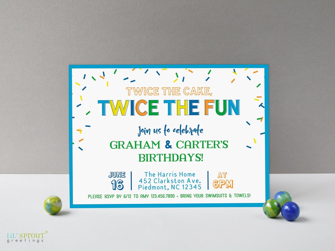 Twice the Fun Birthday Invitation for Brothers or Two Boys, Printable ...