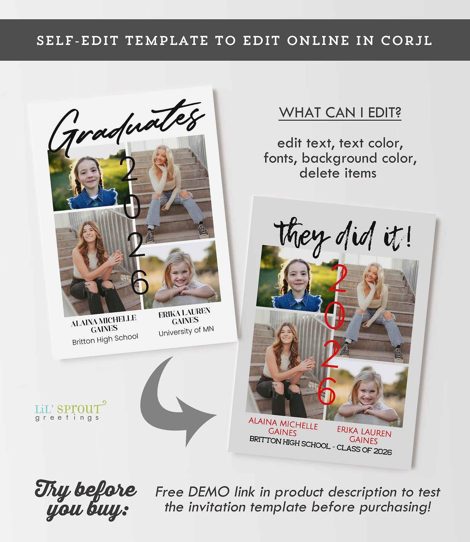 Sibling Joint Graduation Party Invitation, 2026 Double Grad Invite W ...