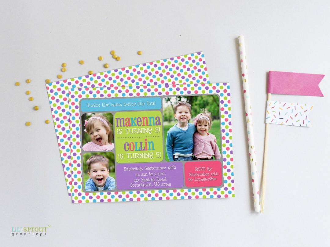 Sibling Joint Birthday Invite Digital File, Printable JPG / PDF, Two ...
