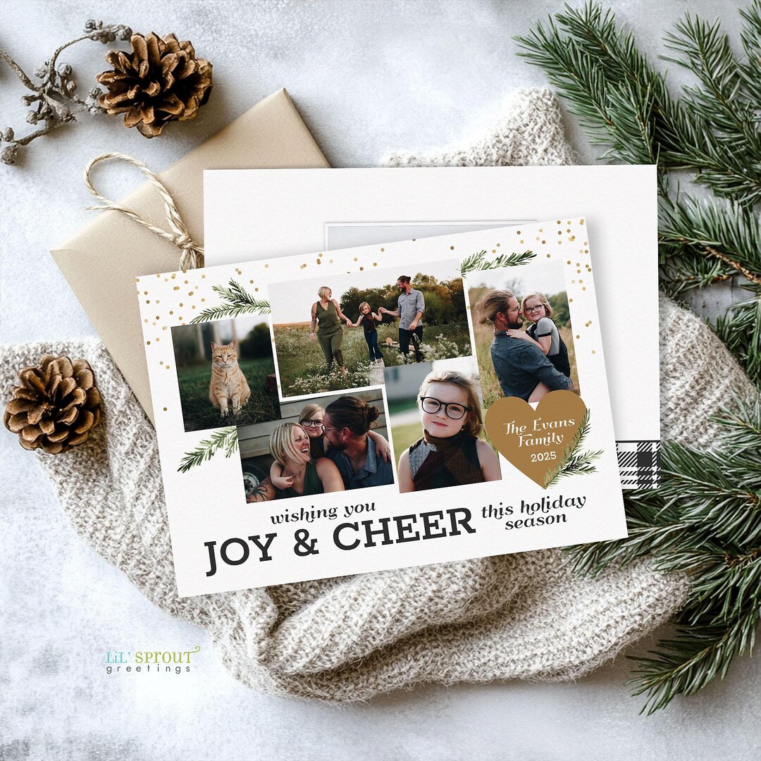Joy & Cheer Editable Christmas Photo Card , 5x7 Printable Holiday Card ...