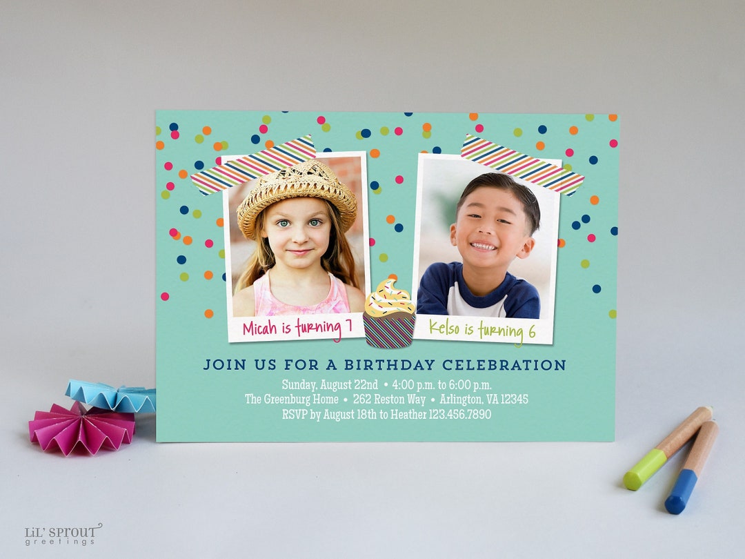Combined Birthday Party Invitation Joint Photo Invite for Boy Girl ...
