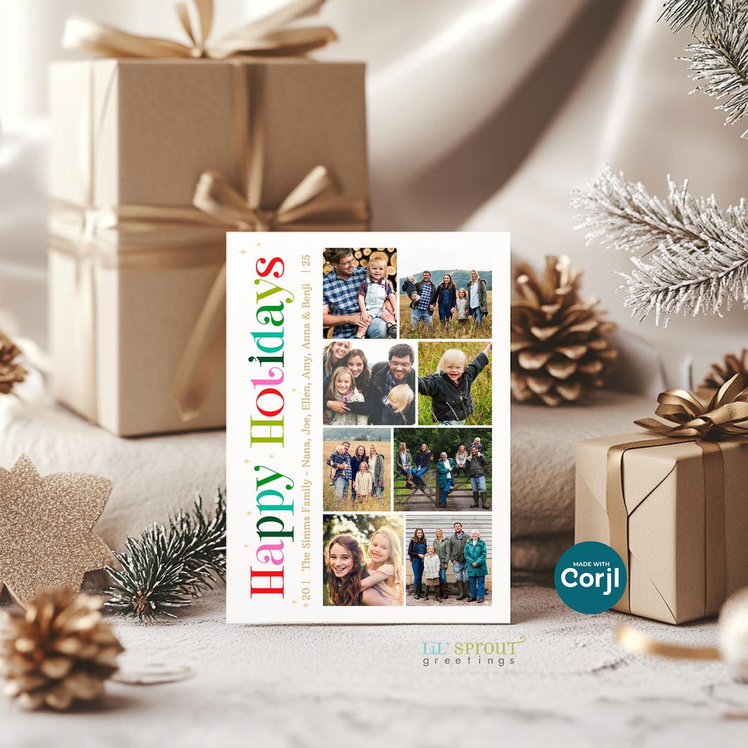 DIY Multiple Photo Holiday Card W/ Colorful Wording - 5, 8 or 10 ...