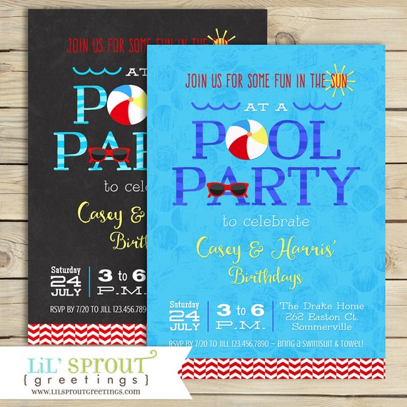 Joint Pool Party Invitation, Combined Pool Party Invitation, Dual Swim ...