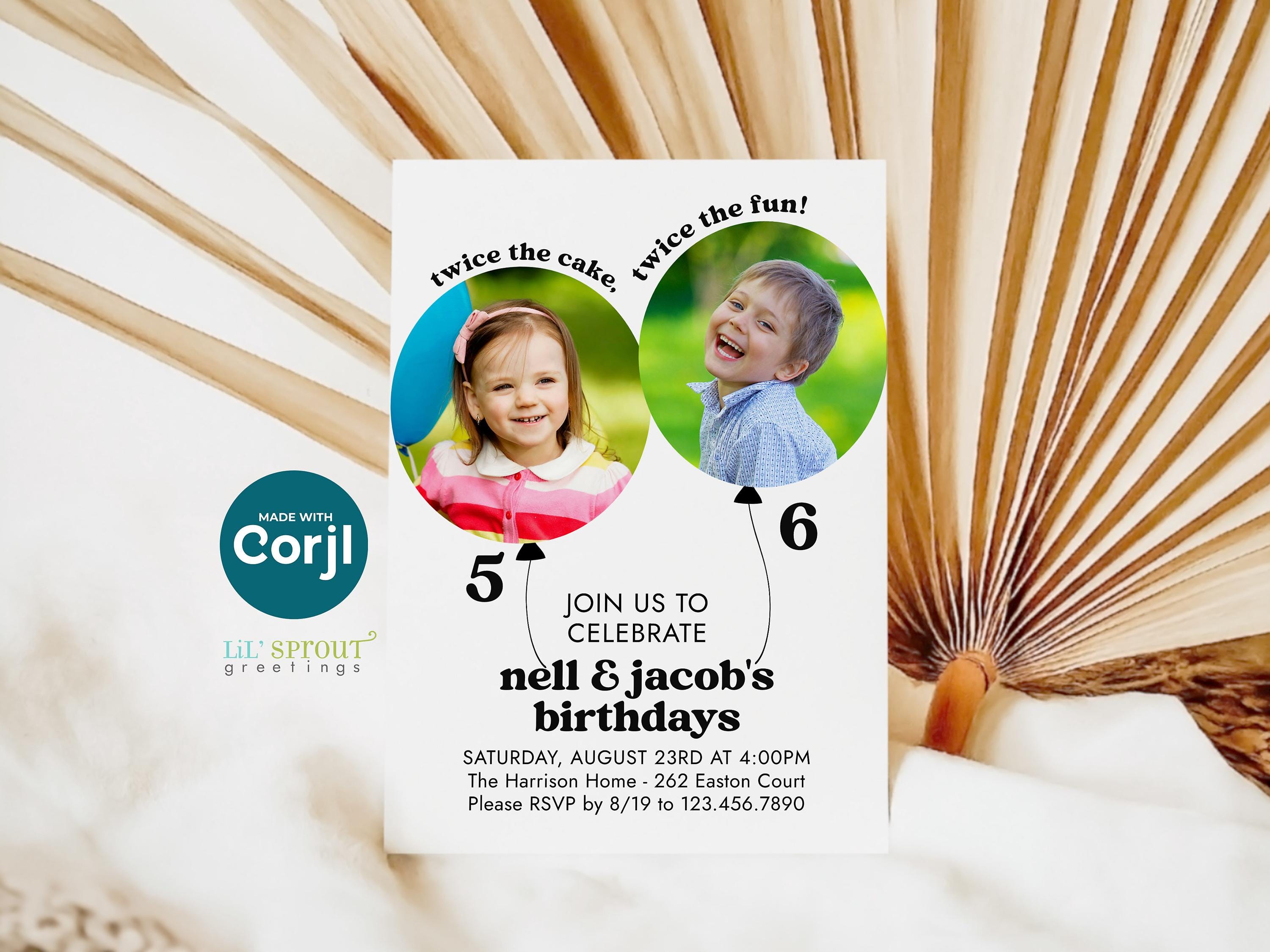 Simple Joint Birthday Invite Template, Modern Minimalist Sibling Party ...