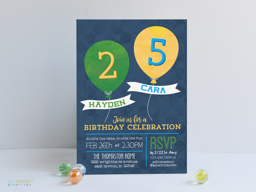 Double Birthday Party Invitation for Brothers or Two Boys, Personalized ...